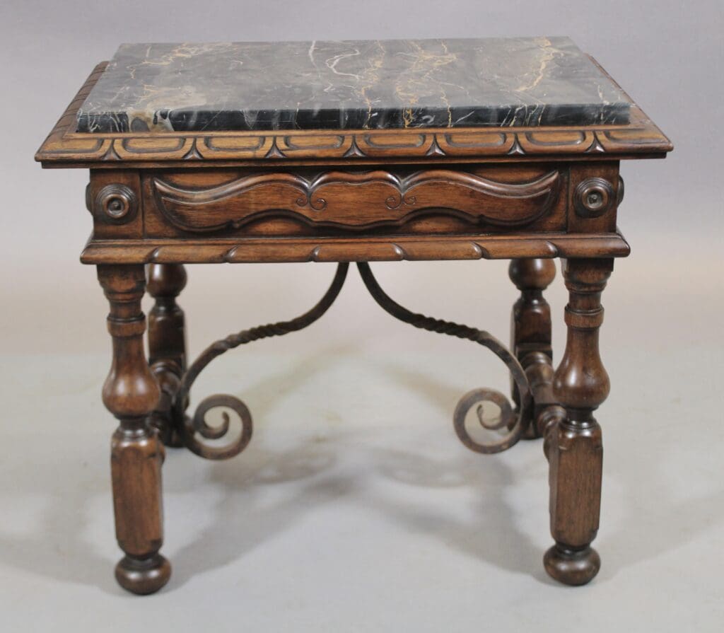 40768. Spanish Revival 1920's Side Table With Iron Trestle - Revival ...